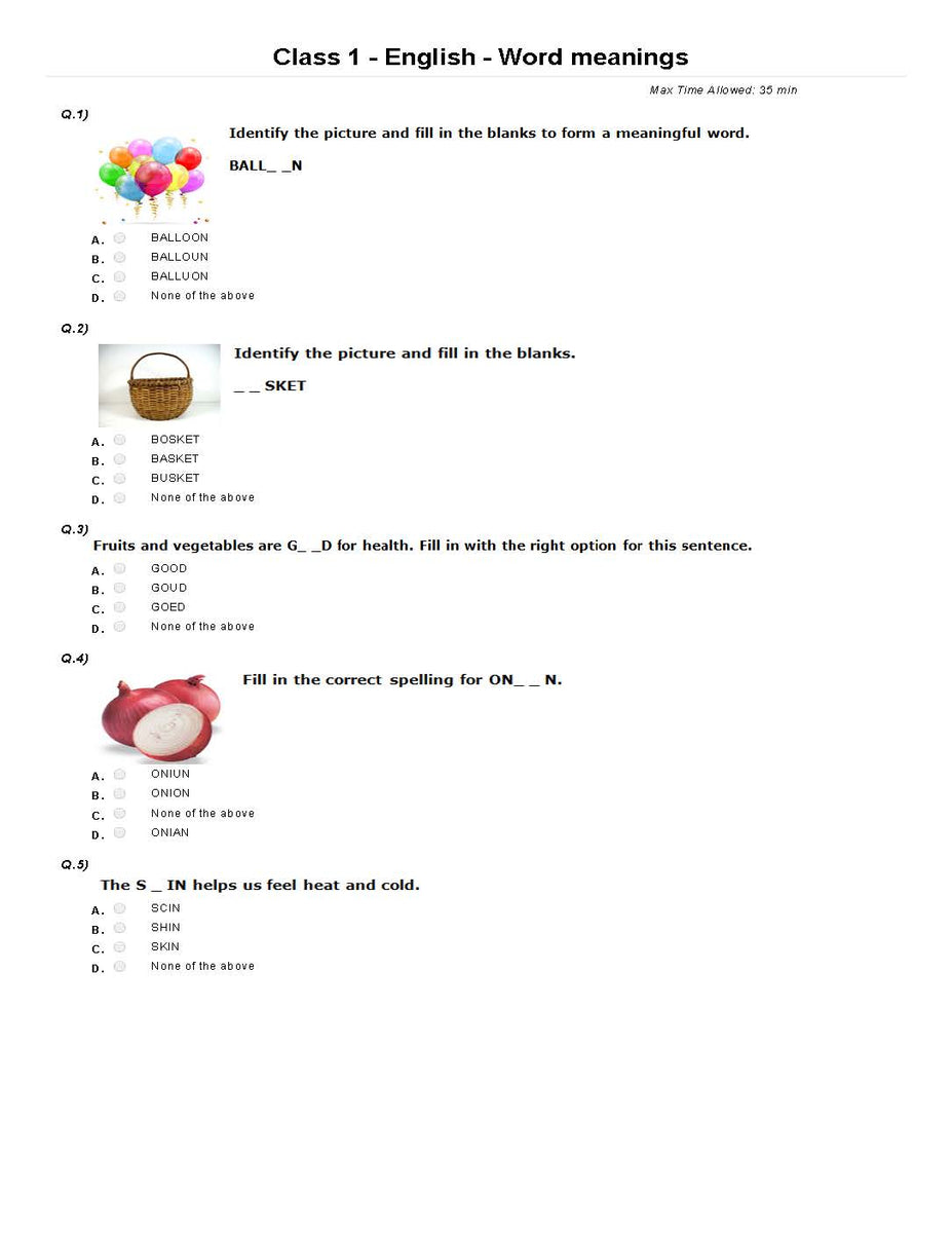 English sample papers for Class 1 - Words & Opposites | Olympiad tester