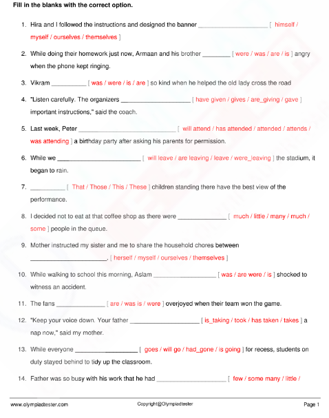Class 4 English Grammar Worksheets - Set 01 | Olympiad tester