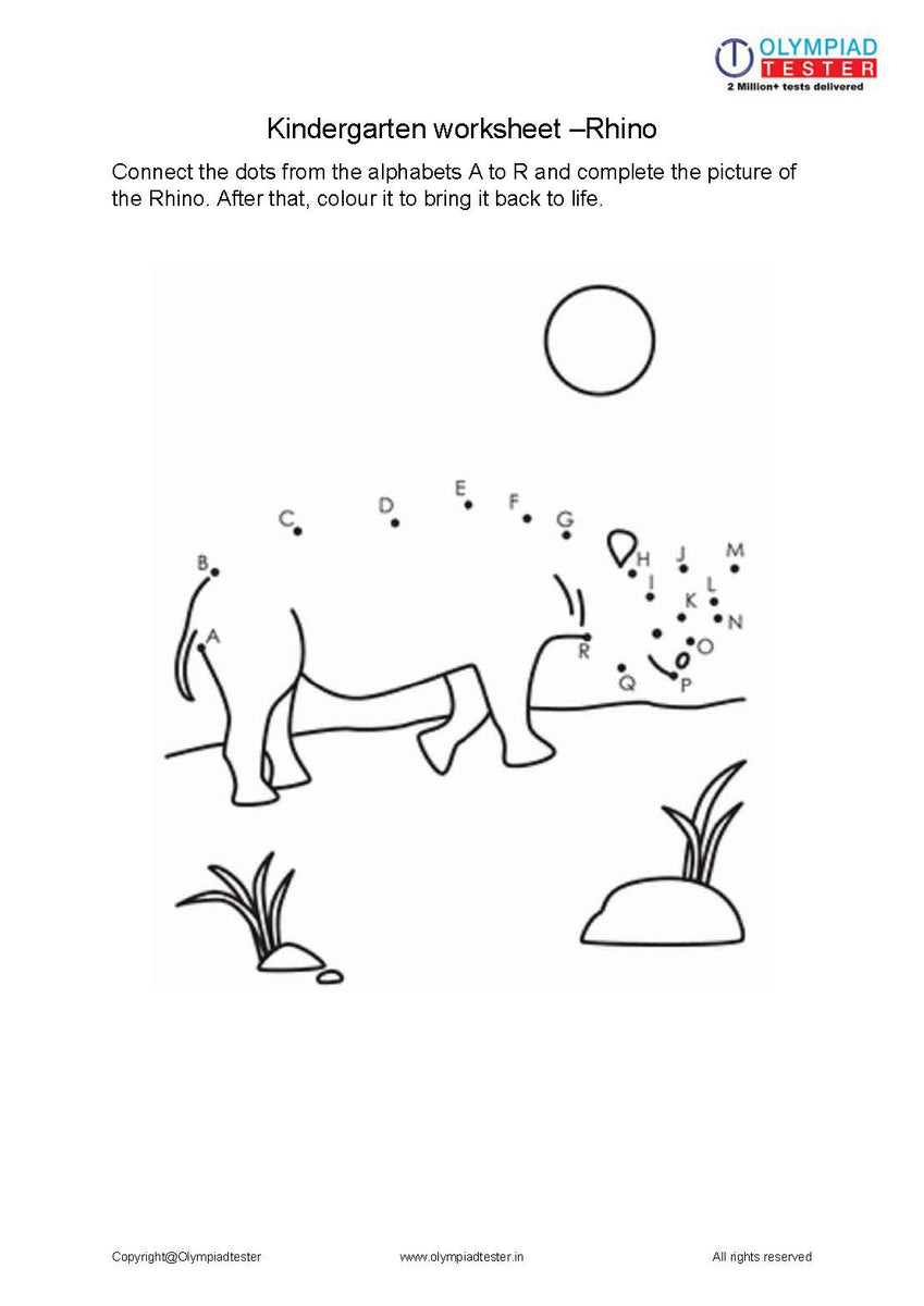 Kindergarten Pdf Worksheet - Connect the dots - Rhino | Olympiad tester