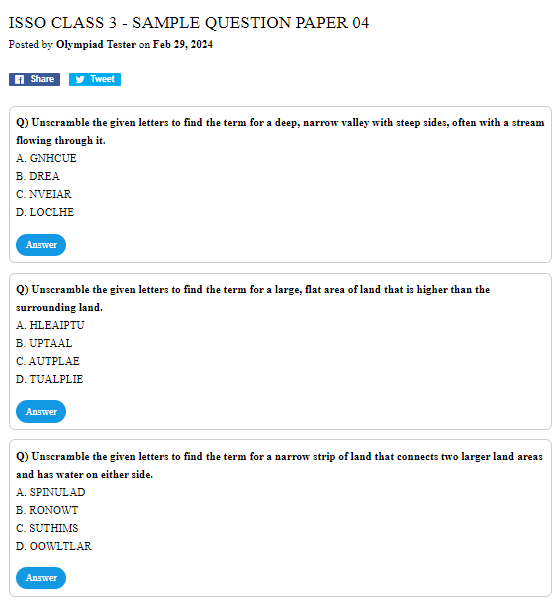 ISSO Class 3 - Sample question paper 04 | Olympiad tester