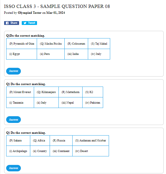 ISSO Class 3 - Sample question paper 08 | Olympiad tester