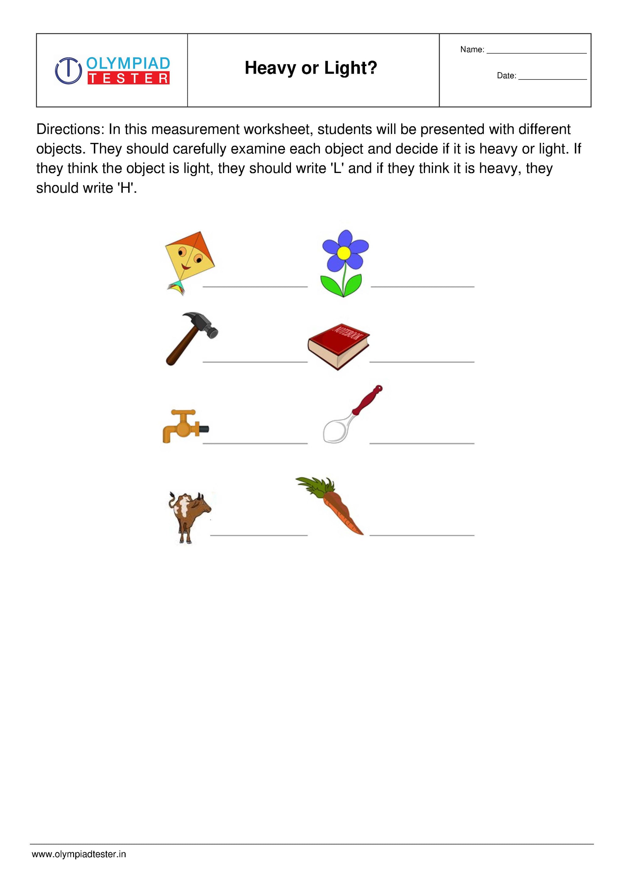 Light And Heavy Worksheet For Preschool Printable Heavy And Light