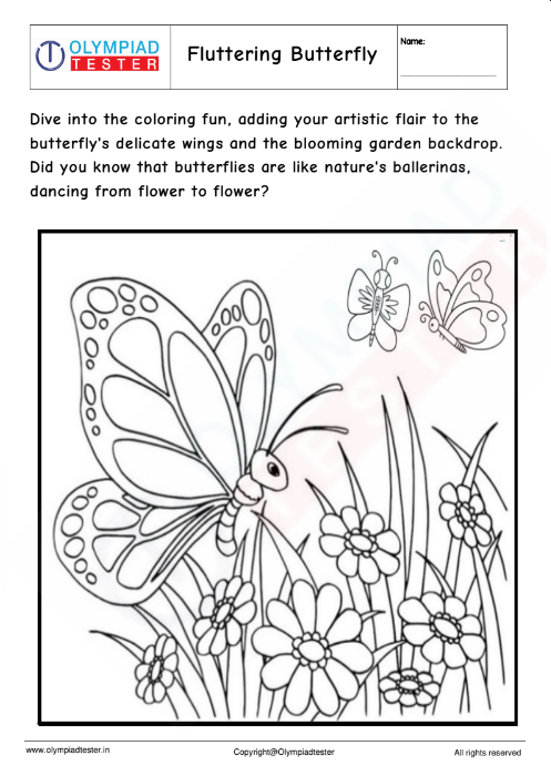 Fluttering Butterfly Coloring Page | Olympiad tester