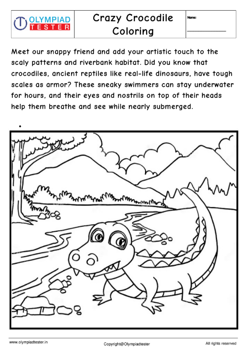 Crazy Crocodile Coloring page | Olympiad tester