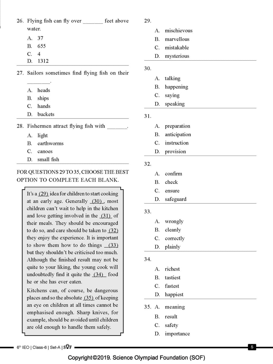 Class 6 English Olympiad - Sample question paper 17 | Olympiad tester