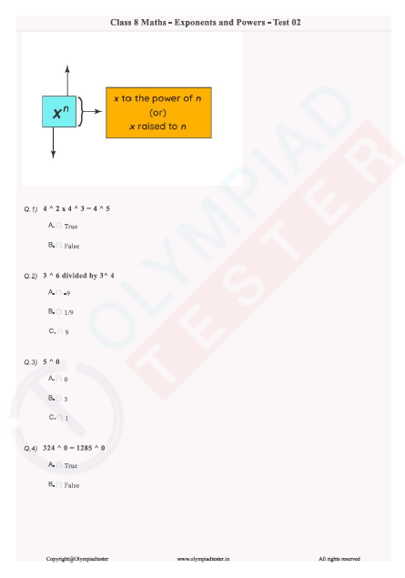 HOTS questions on 'Exponents and power' for Class 8 | Olympiad tester