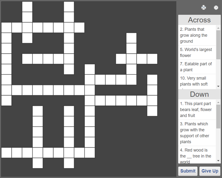 Grade 3 - Science crossword - About plants | Olympiad tester