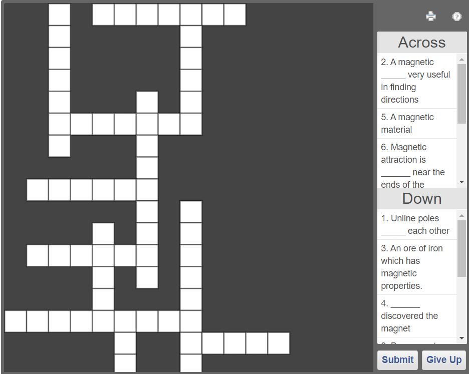 Online Science crossword - Fun with Magnets | Olympiad tester