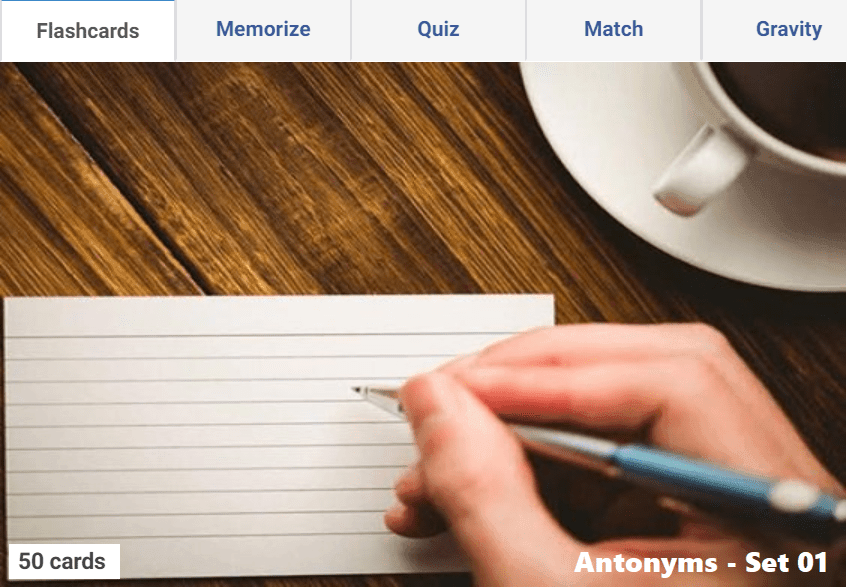 Online vocabulary flashcards to learn Antonyms - Set 01 | Olympiad tester