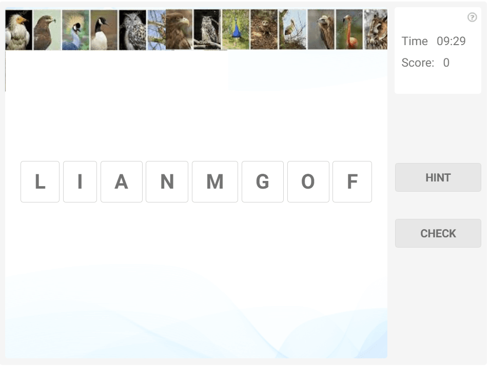 Online Word Scramble puzzle for kids - Birds | Olympiad tester