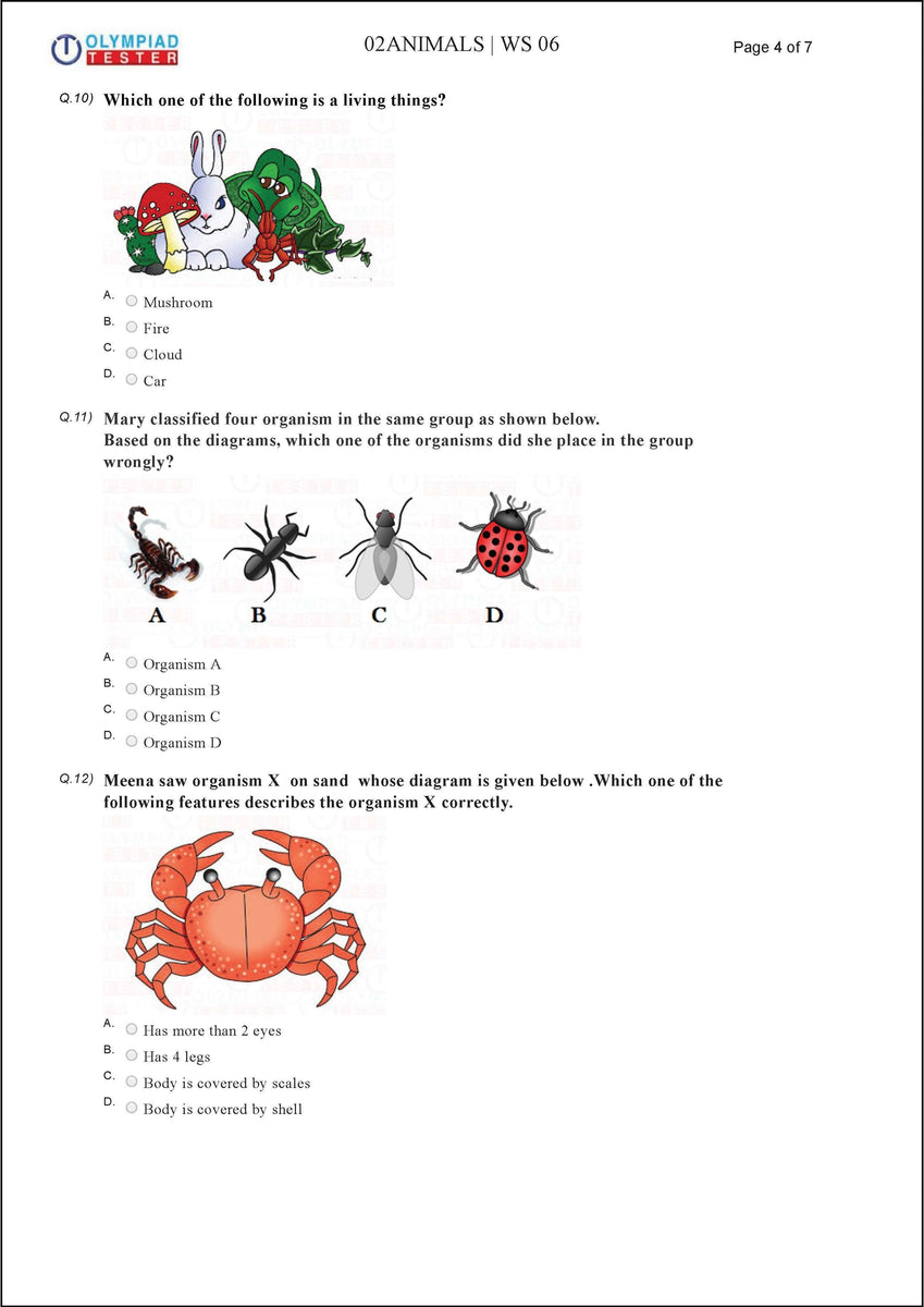 Class 2 Science HOTS - Animals - Worksheet 07 | Olympiad tester