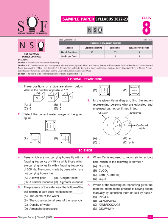 Class 8 SOF NSO Sample model question paper with syllabus | Olympiad tester