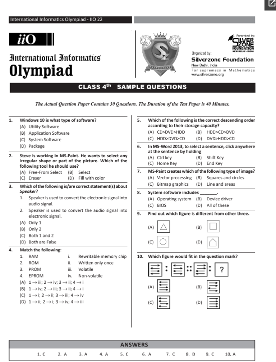 Class 4 iIO (International informatics Olympiad) sample paper ...