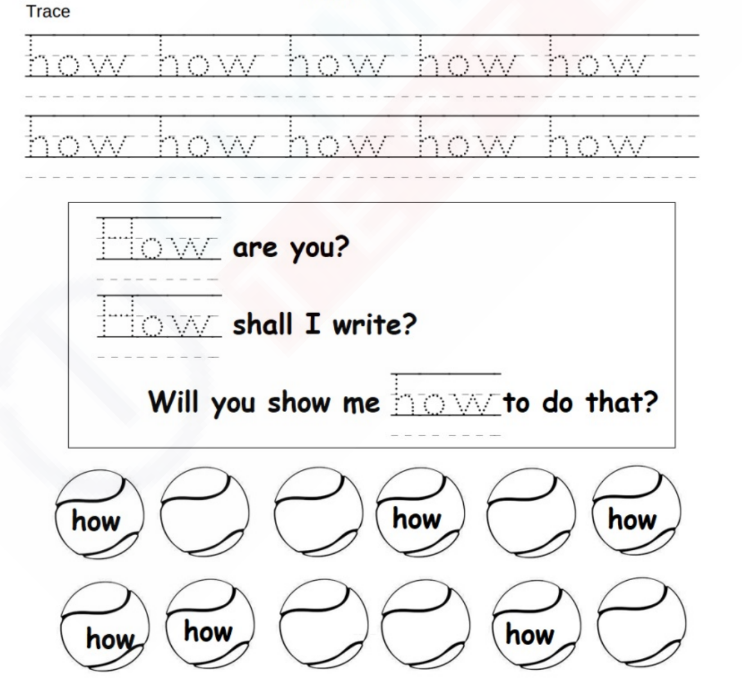 Mastering Sight Word "How" - Kindergarten Worksheet | Olympiad tester