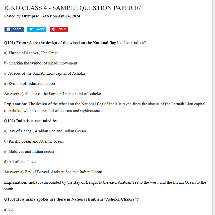 IGKO Class 4 - Sample question paper 07 | Olympiad tester