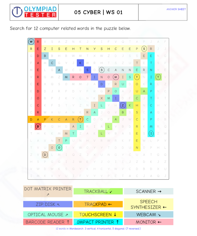 Cyber Olympiad Class 5 - Sample papers - Word search | Olympiad tester