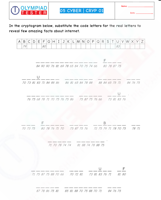 Cyber Olympiad Class 5 - Sample papers - Cryptograms | Olympiad tester