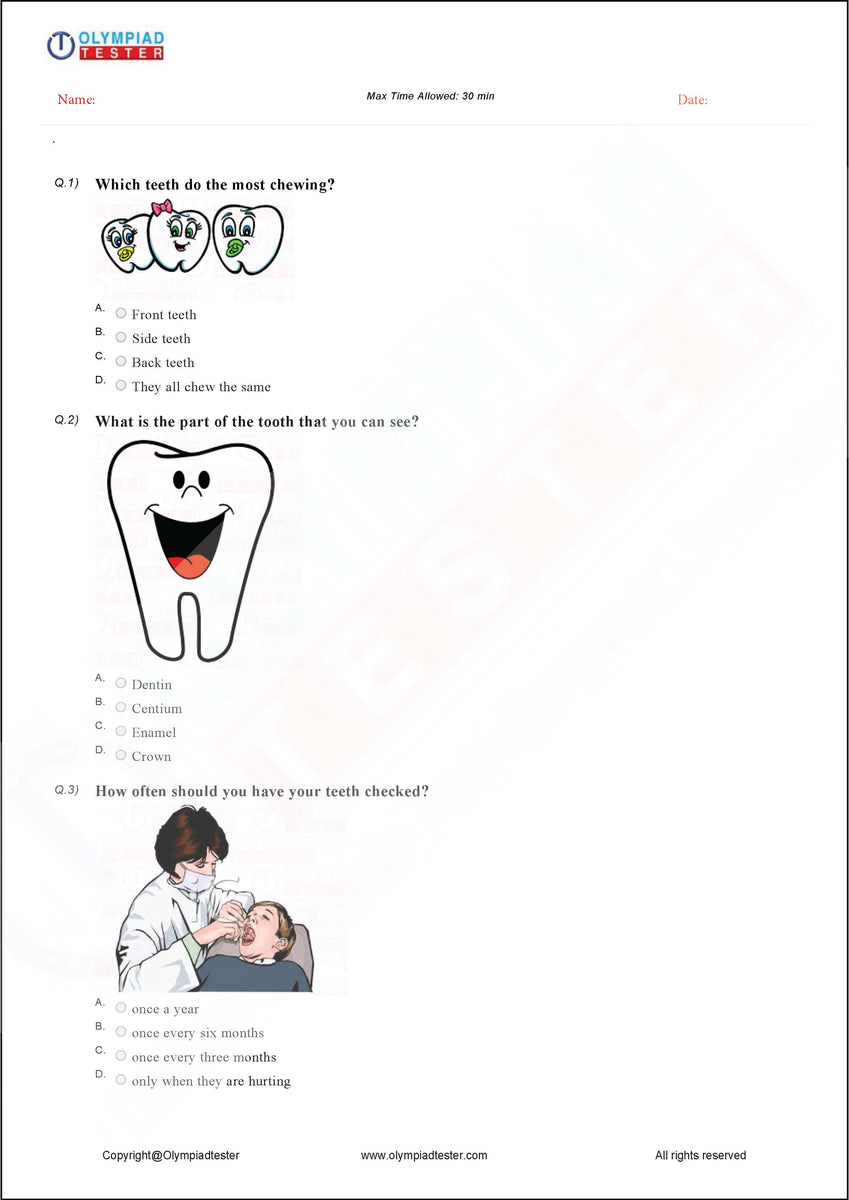 Class 2 Science HOTS - Human body - PDF Worksheet #8 | Olympiad tester