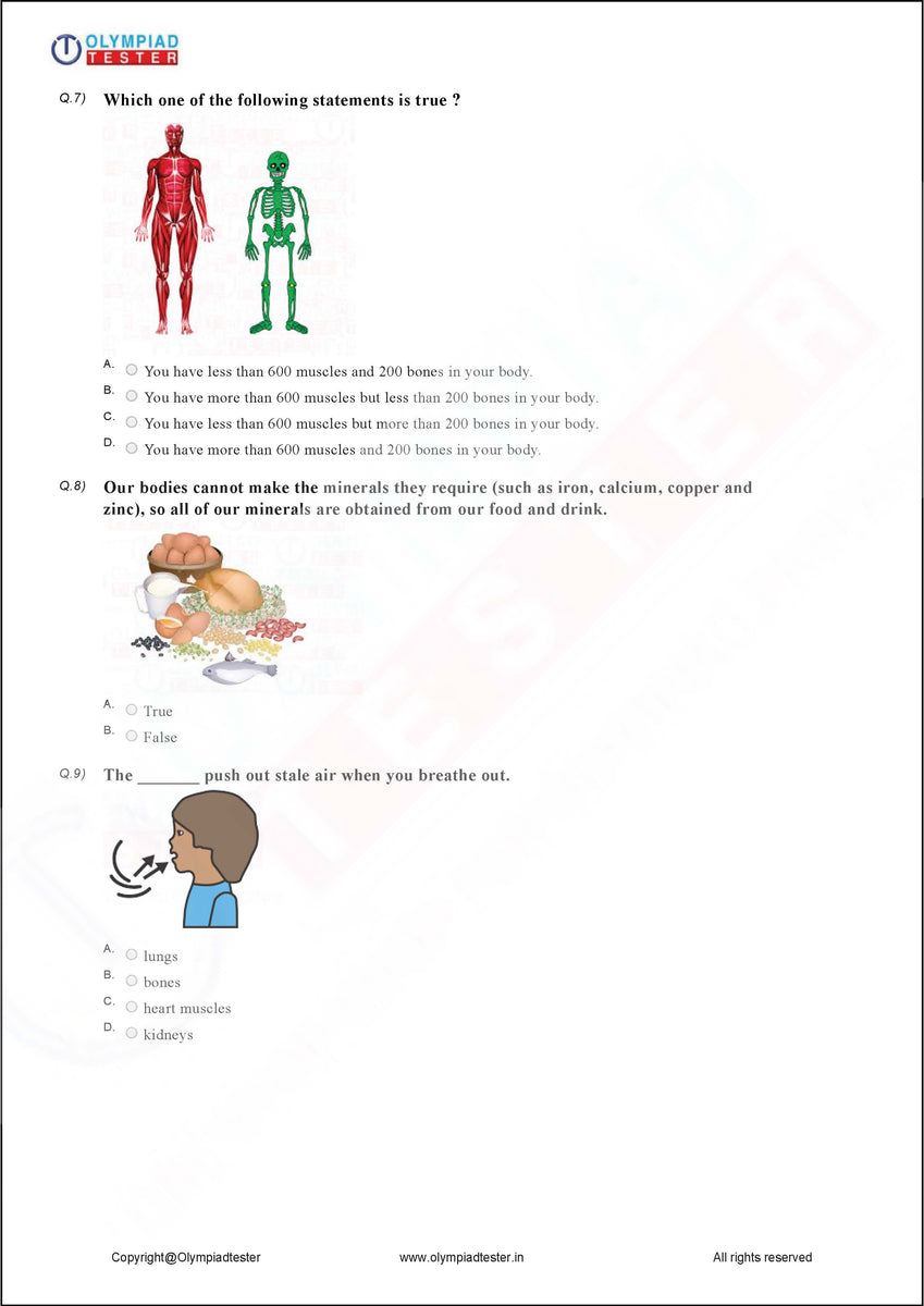 Class 2 Science HOTS - Human body - PDF Worksheet #10 | Olympiad tester