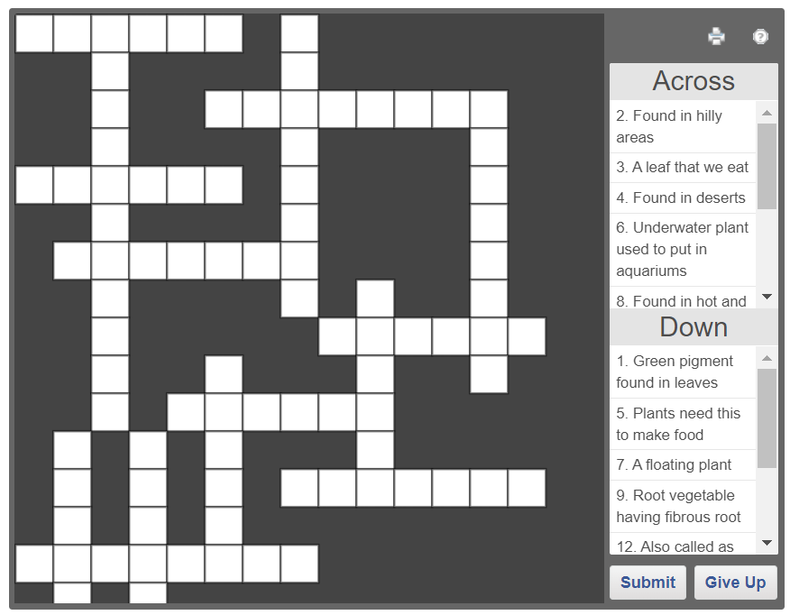 Grade 4 - Science crossword - Plants | Olympiad tester