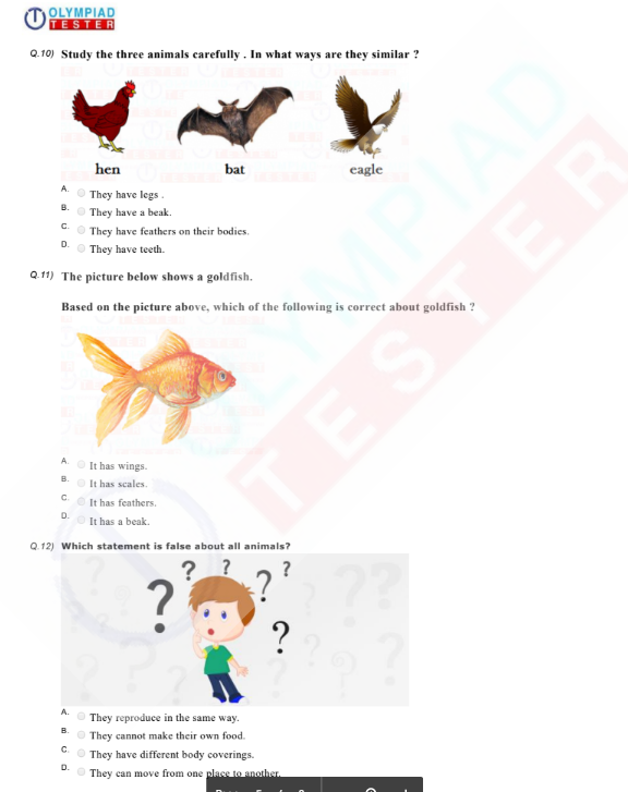 Class 2 Science HOTS - Animals - PDF Worksheet 02 | Olympiad tester