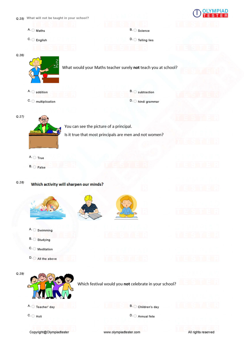 Class 1 Science - Mock test 18 | Olympiad tester