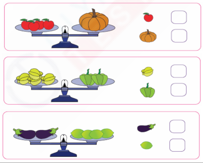 Comparing Weights: Fruits and Vegetables Worksheet | Olympiad tester