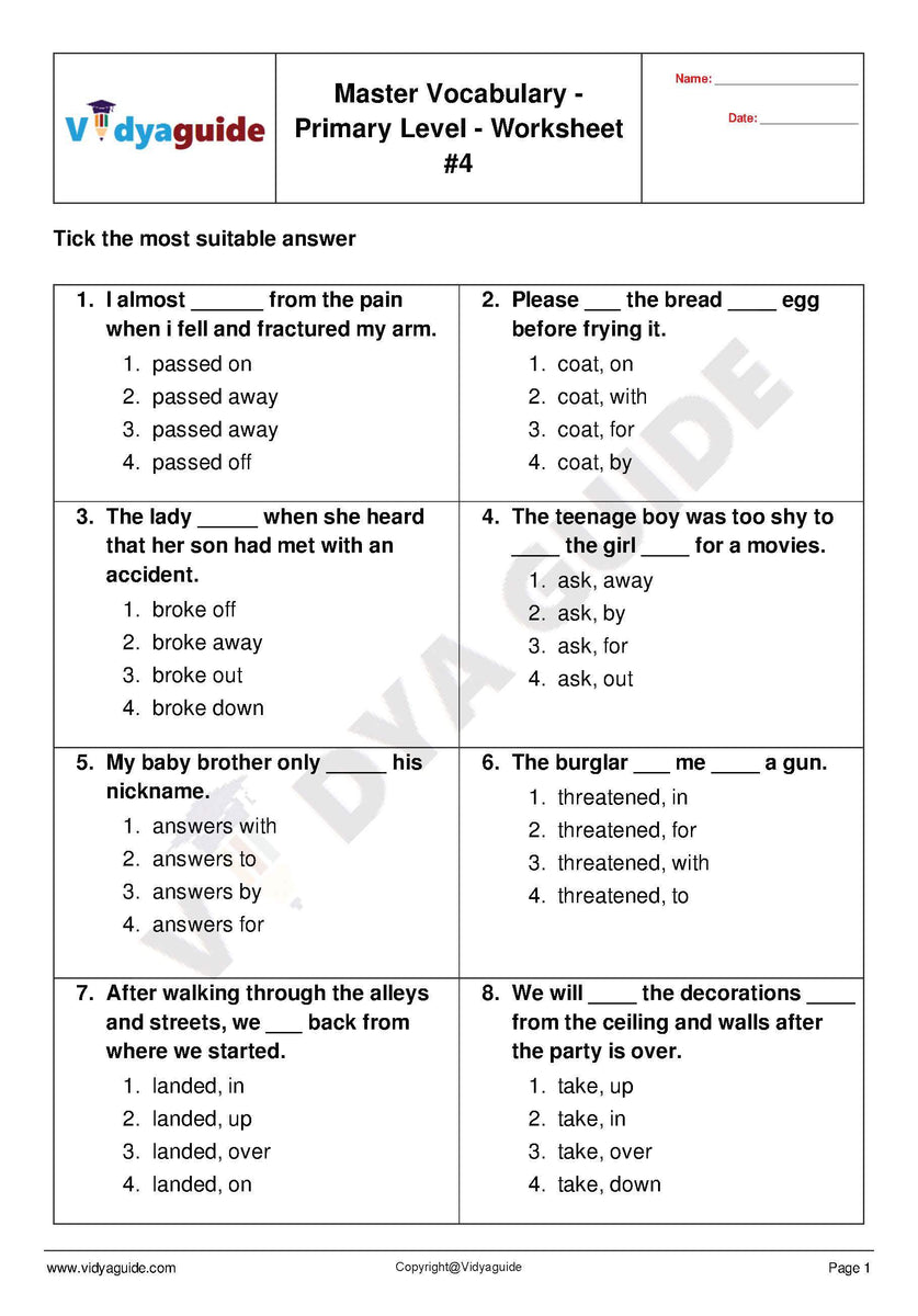 Vocabulary for Primary levels made easy - Worksheet 04 | Olympiad tester